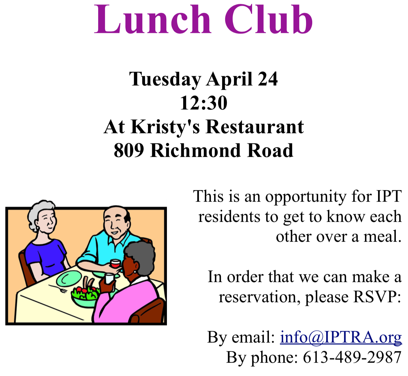 Lunch club - Tuesday, April 24, 2018