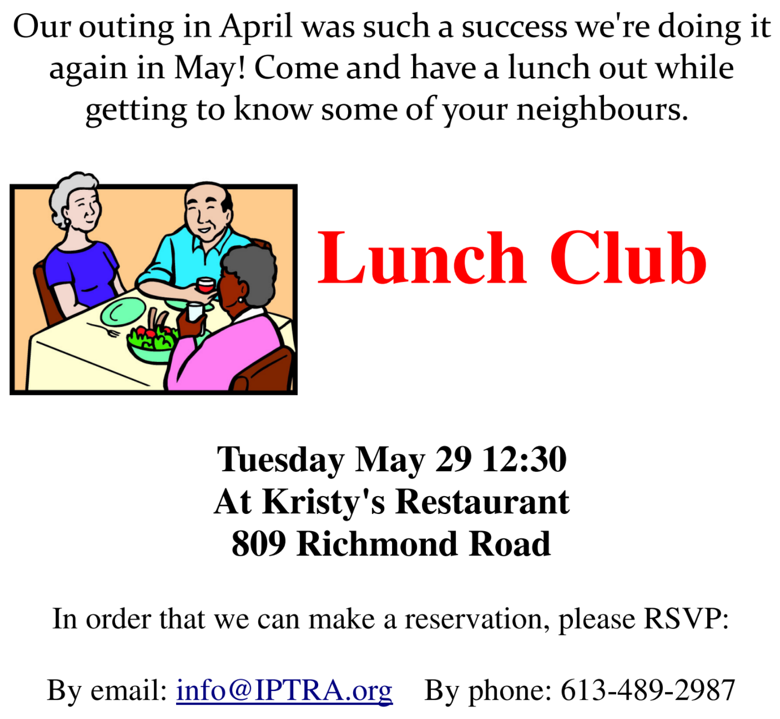 Lunch club - Tuesday, May 29, 2018